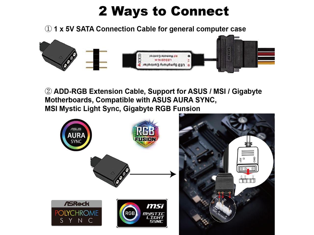 Airgoo Addressable RGB PSU Cable Extension Kit, 24 Pin ATX Cable With ...