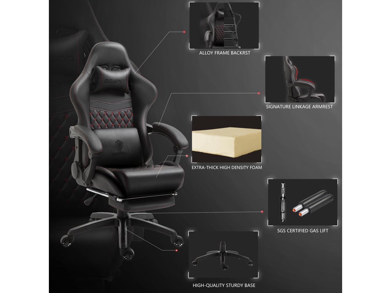 Dowinx PU Leather Gaming Chair with Massage Lumbar Support High Back Adjustable Office PC Chair ...