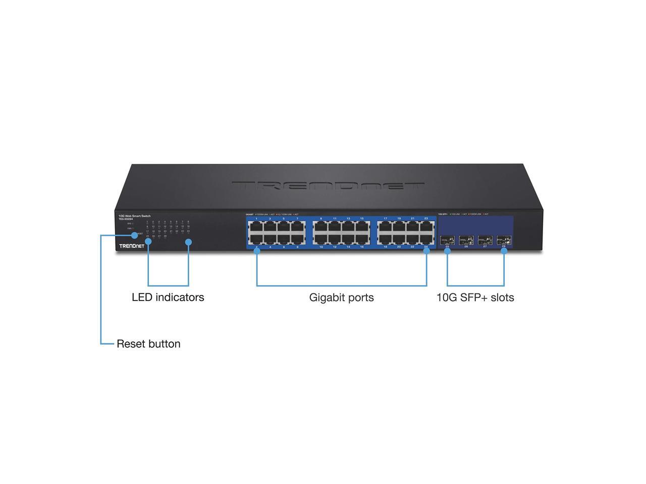 TRENDnet 28-Port Web Smart Switch with 24 x Gigabit Ports and 4 x 10G ...