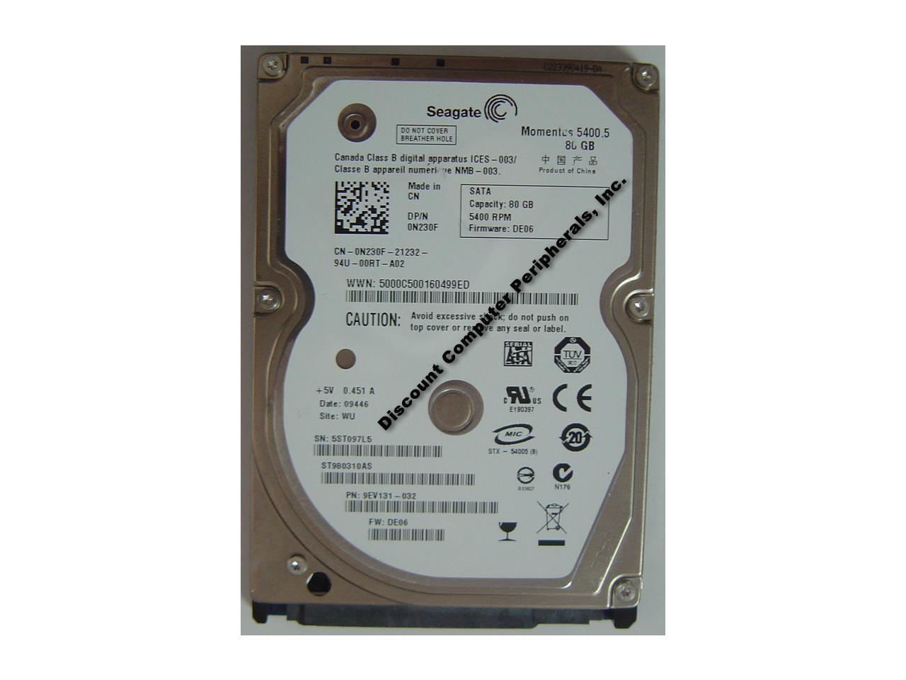 Seagate Momentus 5400.5 ST980310AS 80GB 5400 RPM 8MB Cache SATA 3.0Gb/s ...
