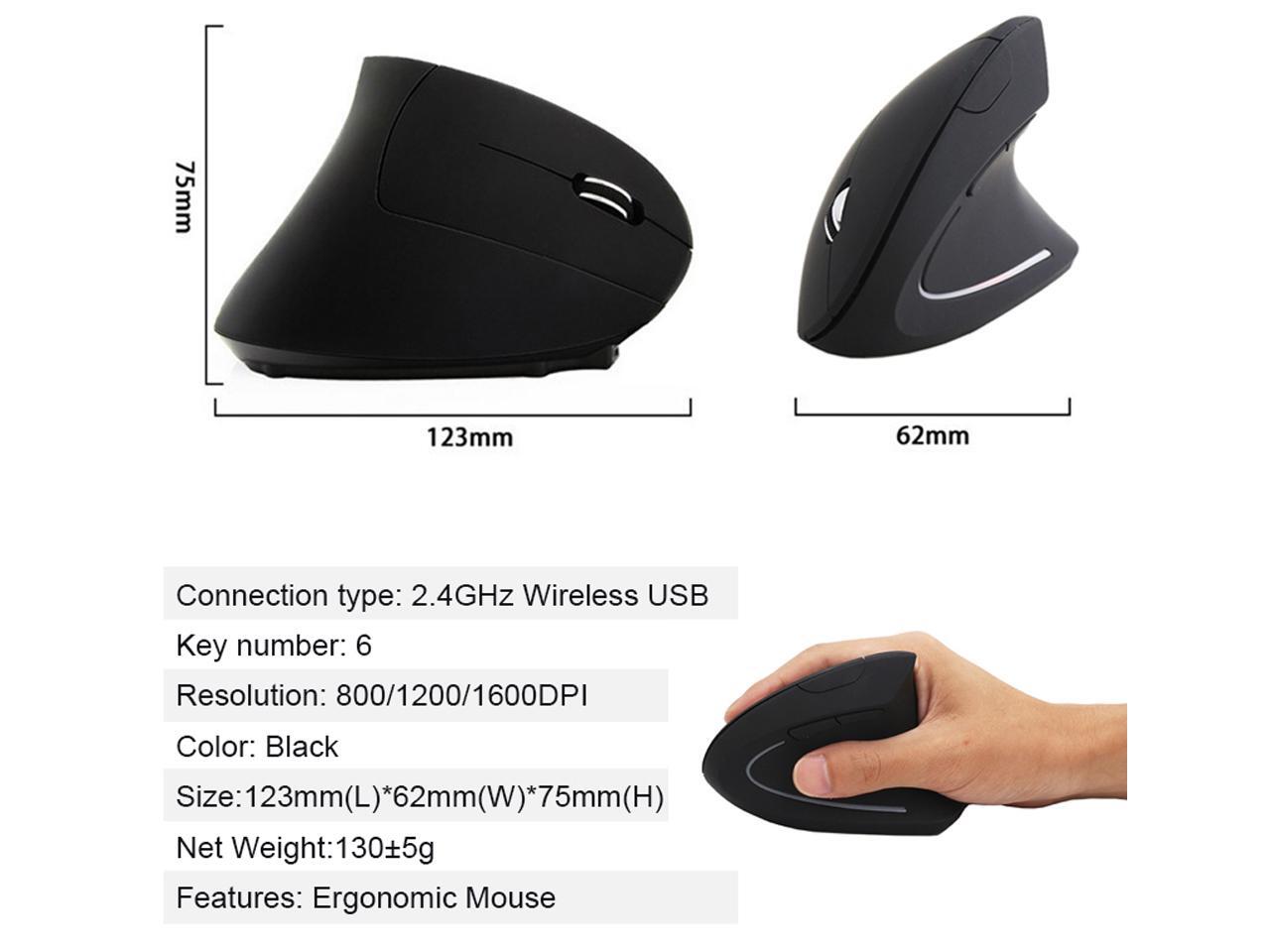 Sovawin Wireless Mouse 800 1200 1600 DPI Optical Mice Vertical ...