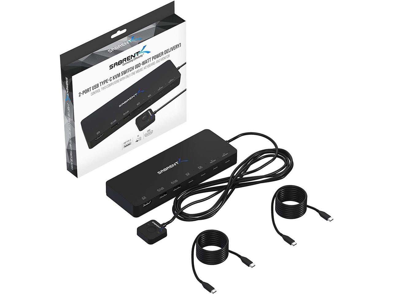 SABRENT 2-Port USB Type-C KVM Switch with 60 Watt Power Delivery Option ...