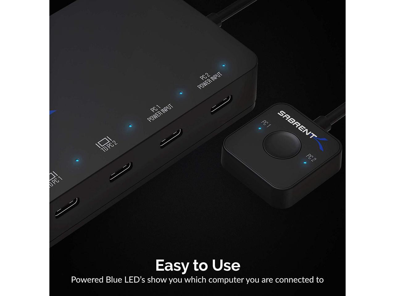 SABRENT 2-Port USB Type-C KVM Switch with 60 Watt Power Delivery Option ...