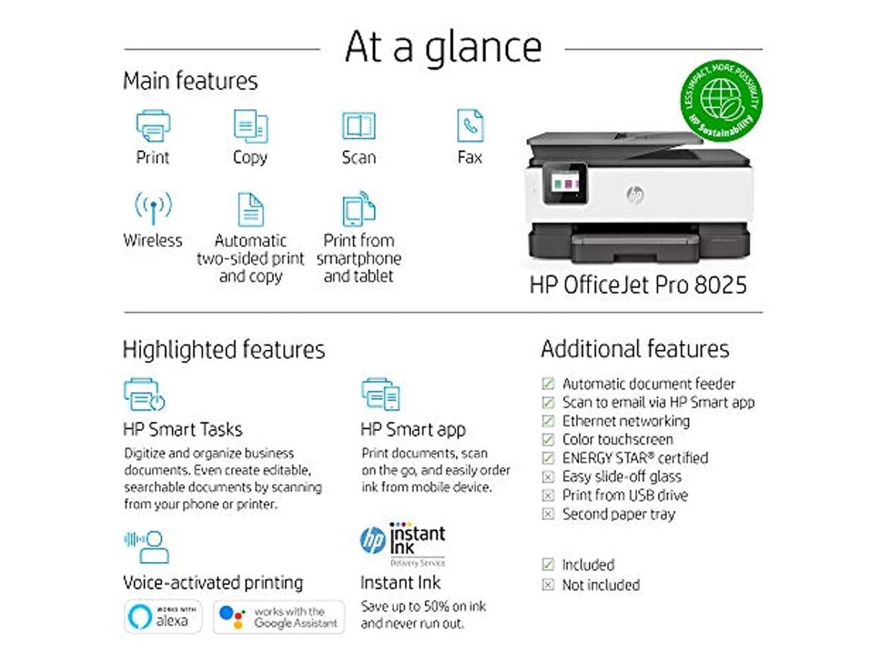 HP OfficeJet Pro 8025 All-in-One Wireless Printer, Smart Home Office ...