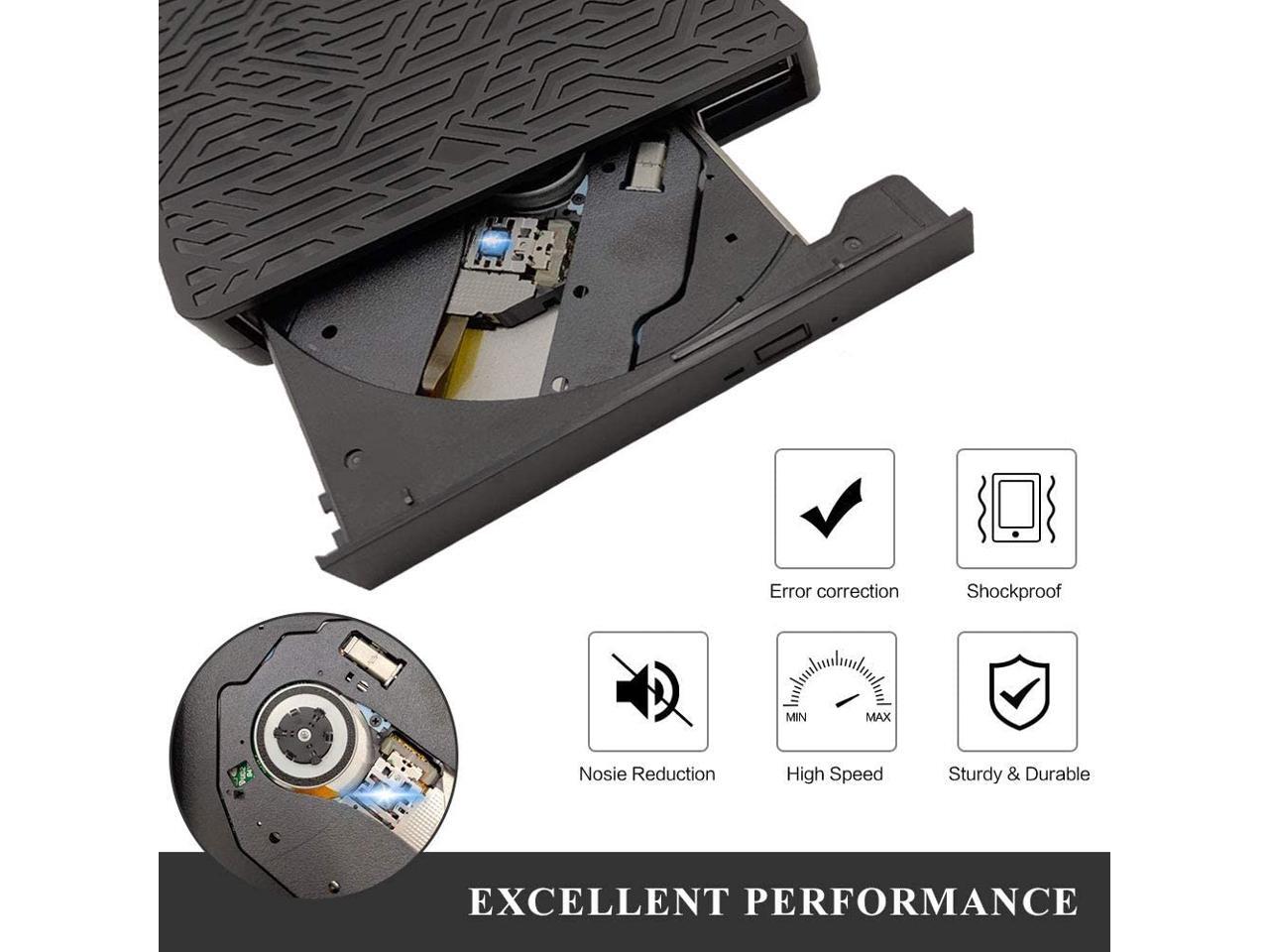 External CD DVD Drive, 2-Port Hub USB 3.0 with Type-C SD/TF Card Reader ...