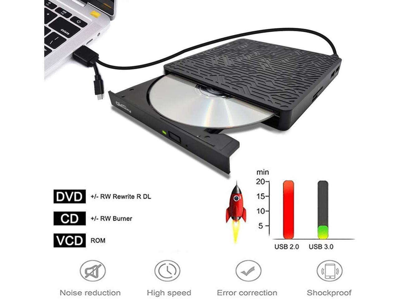 External CD DVD Drive, 2-Port Hub USB 3.0 with Type-C SD/TF Card Reader ...