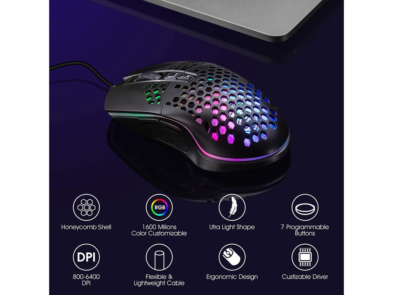 Lightweight Gaming Mouse, Wired USB Computer Gamer Mice with Ultralight ...