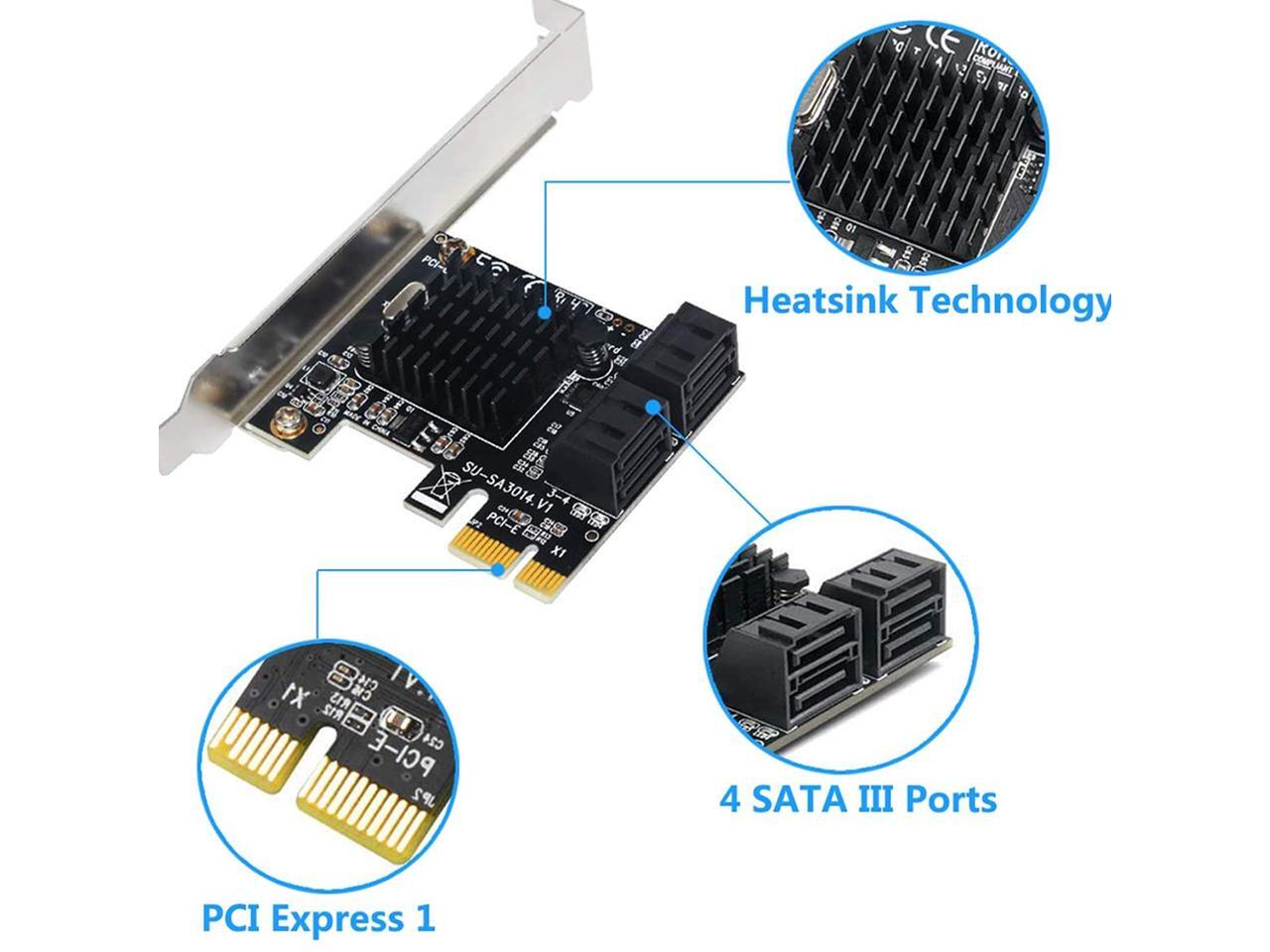 PCIe SATA Card, 4 Port with 4 SATA Cable, SATA Controller Expansion ...