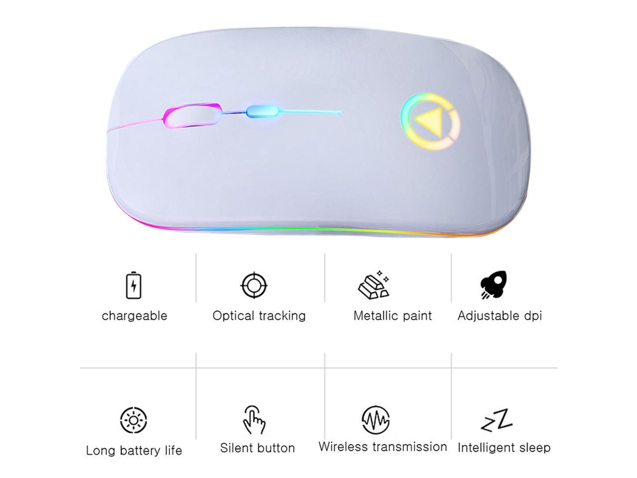 Slim Mini Wireless Bluetooth Mouse Rechargeable Silent LED Backlit Mice ...