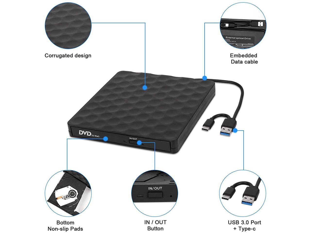 External CD DVD Drive for Laptop, High-Speed Transfer USB 3.0 & USB ...