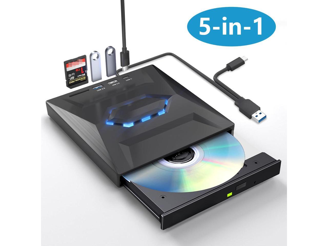 [5-in-1] External CD DVD Drive, USB C USB 3.0 Portable CD/DVD +/-RW ...