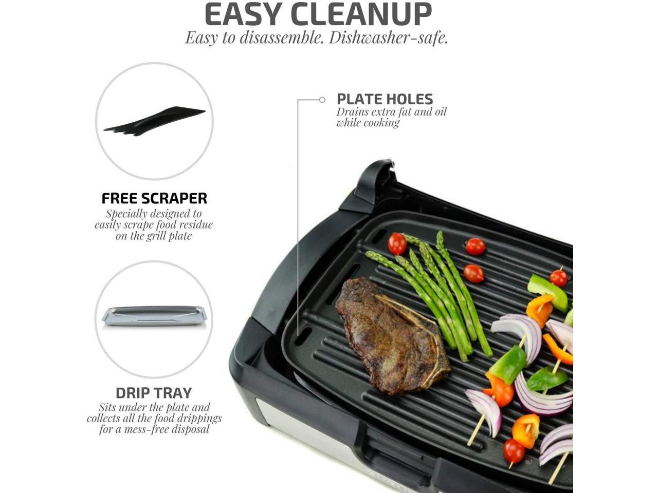 Ovente 2 in 1 Electric Countertop Powerful Contact Grill with Glass Lid ...