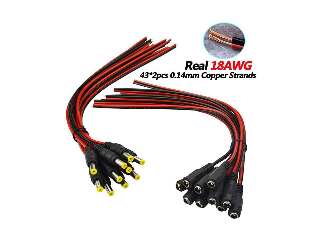 Real 18AWG 43x2pcs Copper Strands 10 Pairs DC Power Pigtail Cable Wire ...
