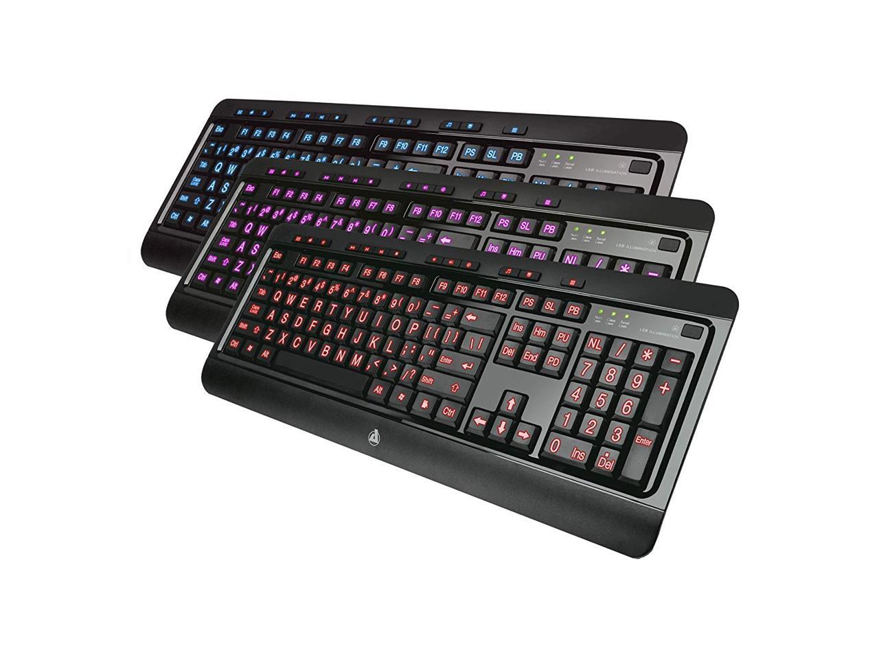 AZIO KB506U Large Print 3-Color Backlit Wired Keyboard Azio Large Print ...