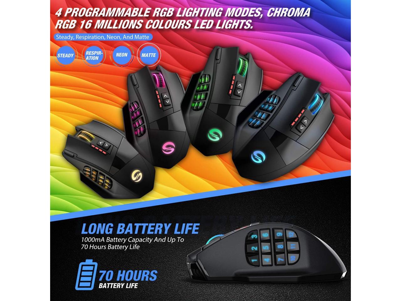 UtechSmart VENUS Pro RGB MMO Wireless Gaming Mouse, 16,000 DPI Optical ...