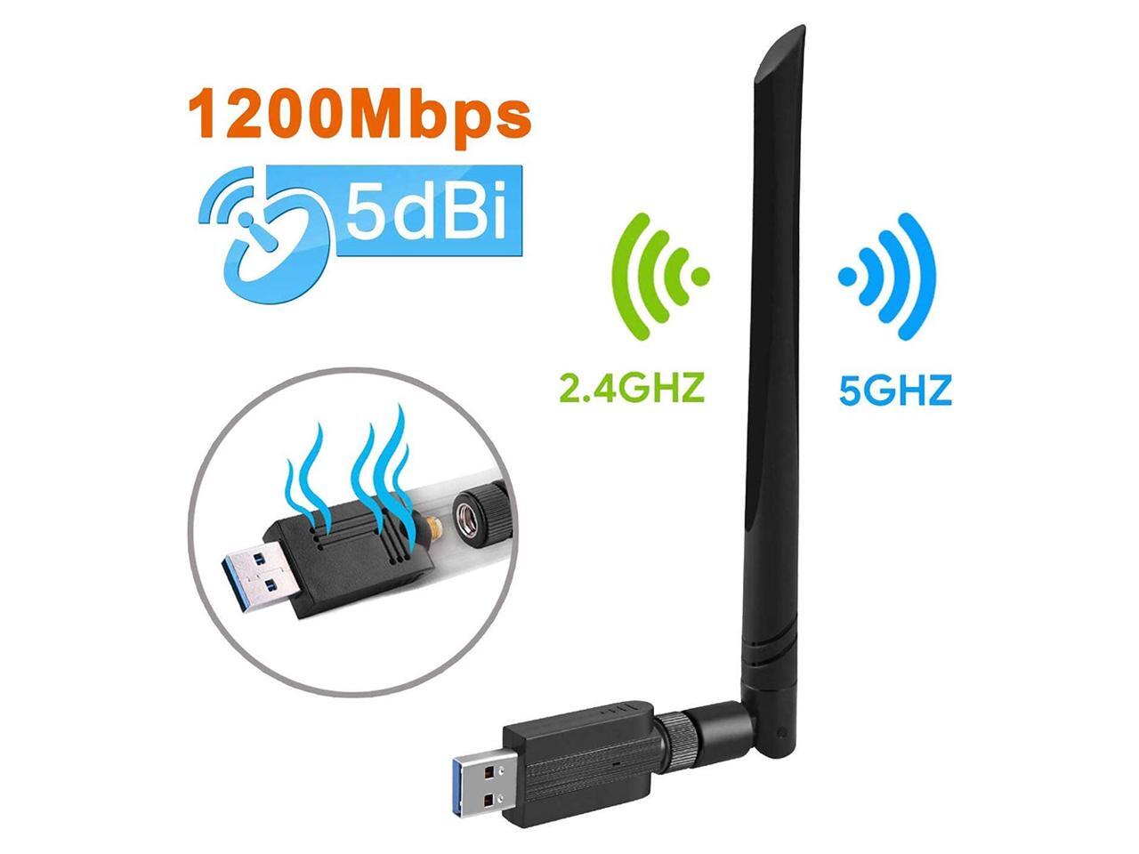 [Newest] USB Wifi Adapter 1200Mbps USB 3.0 Wireless Network Dual Band 5.8G/2.4G adapter with ...