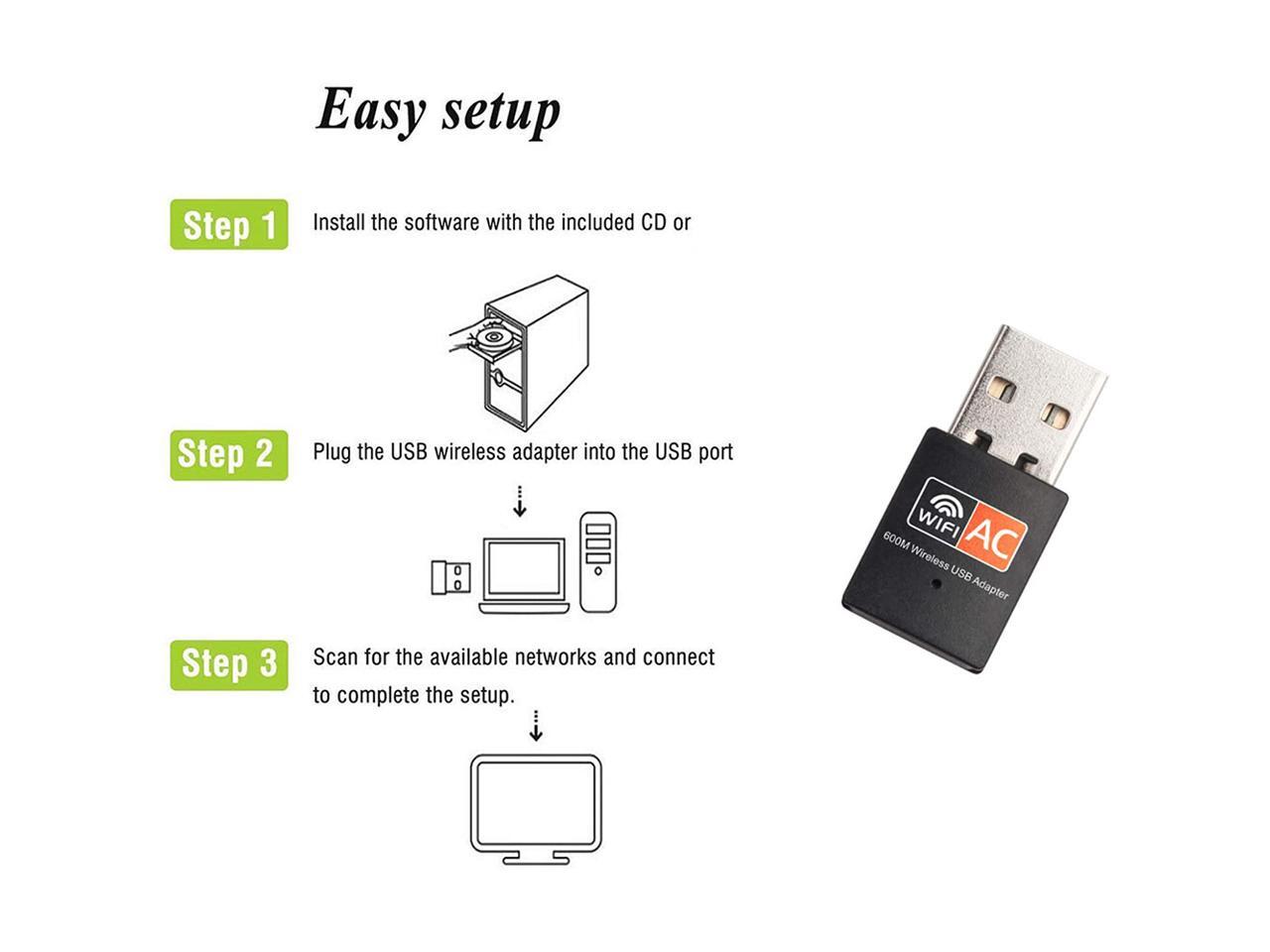 USB Wireless Adapter AC600Mbps Realtek RTL8811CU Chipset Mini Type Dual ...