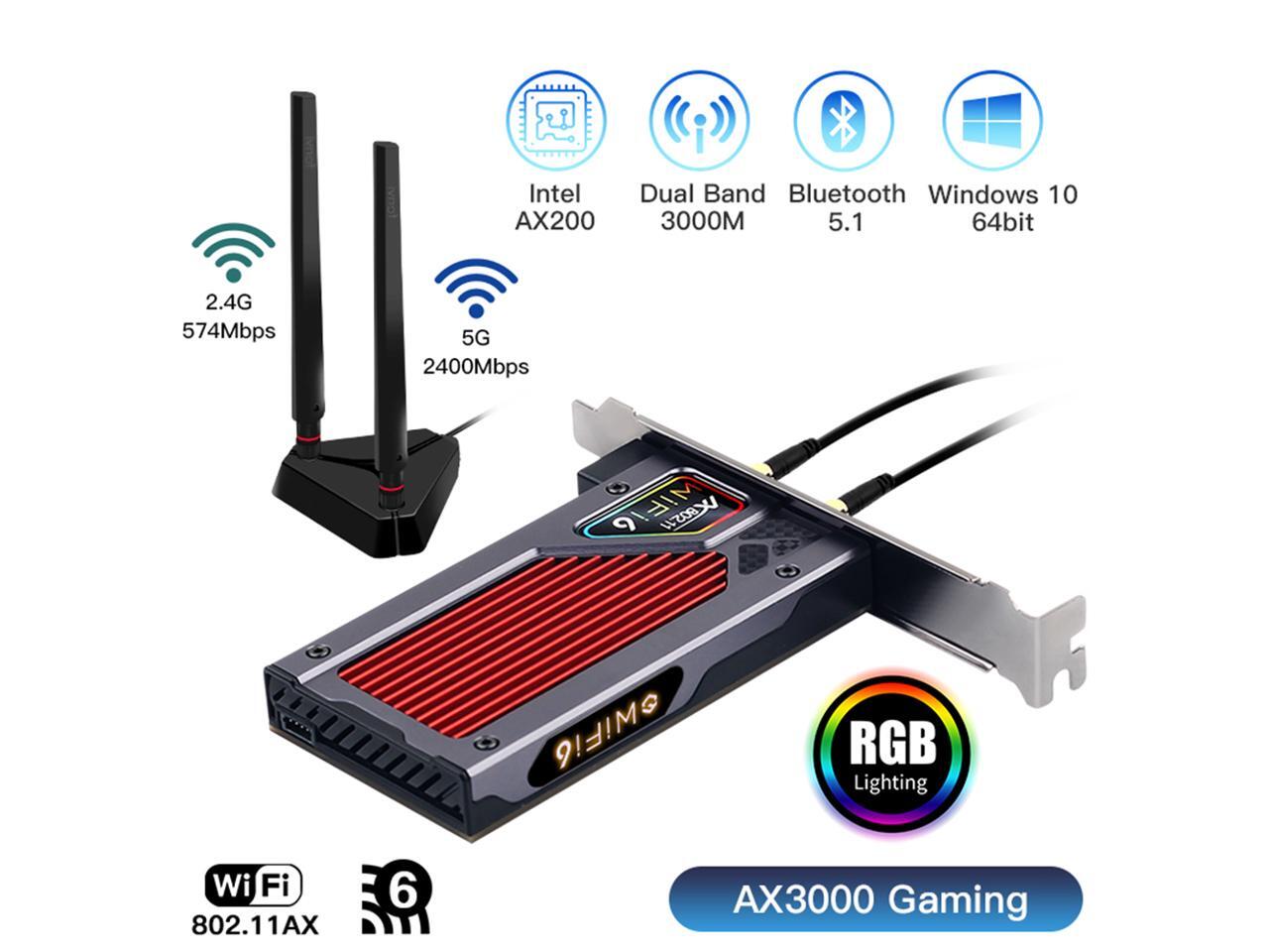 3000Mbps WiFi 6 PCI-E Bluetooth 5.1Dual Band Gaming Wireless PCIe Card ...