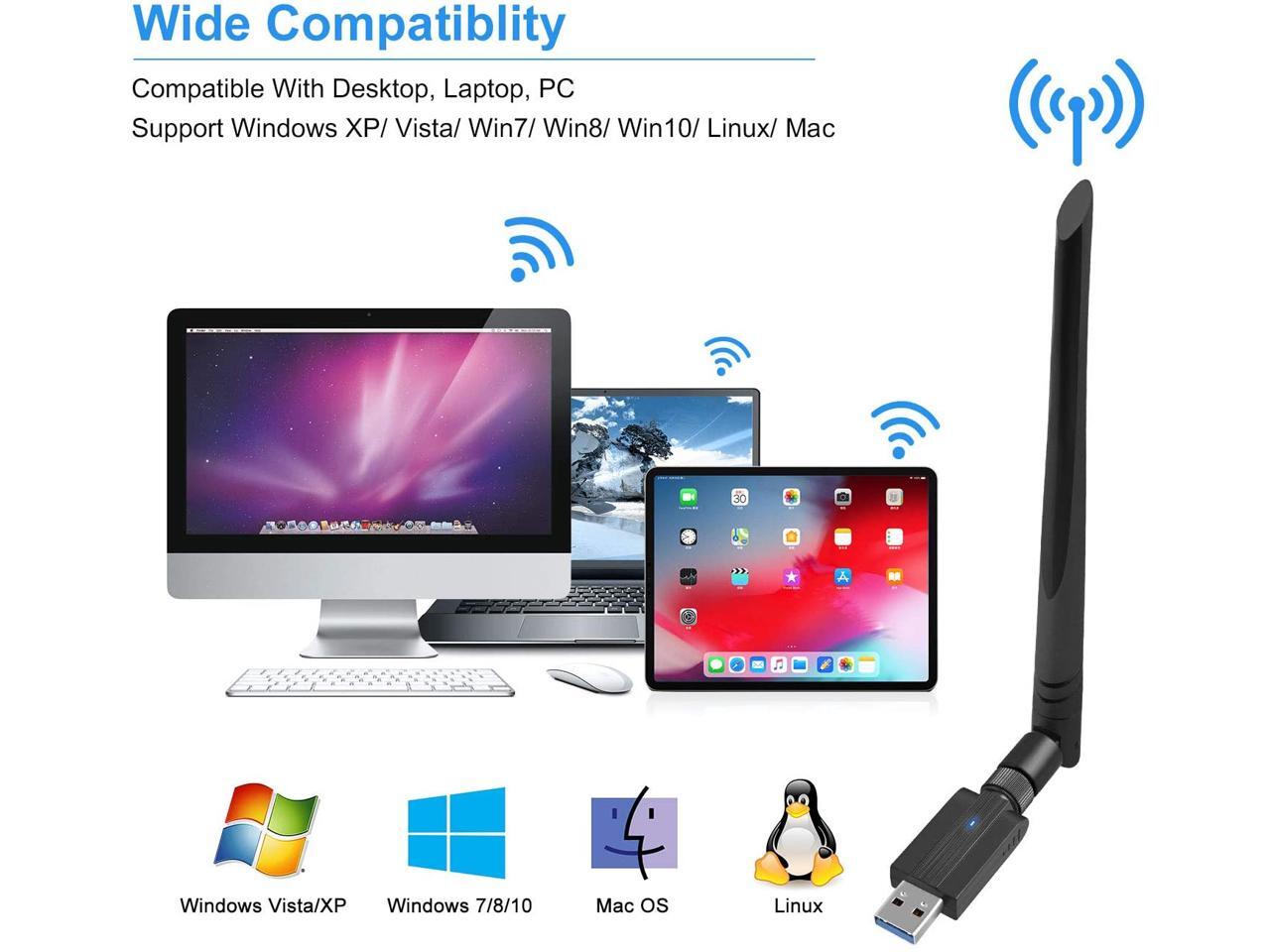 USB WiFi Adapter 1200Mbps Wireless Network Dongle Card for PC Desktop ...