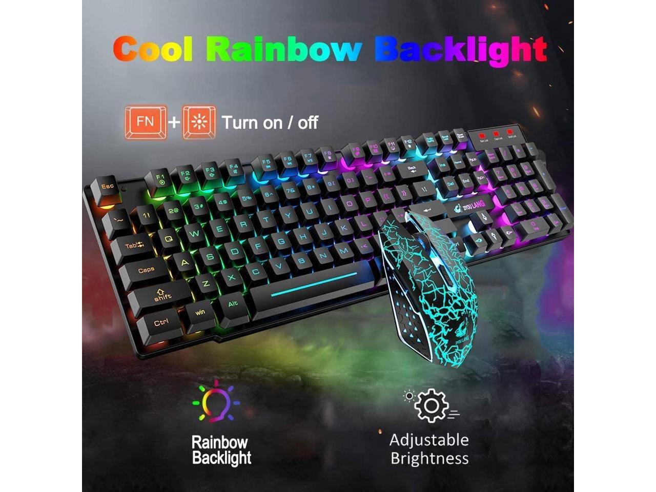 Wireless Gaming Keyboard and Mouse,Rechargeable Rainbow Backlit ...