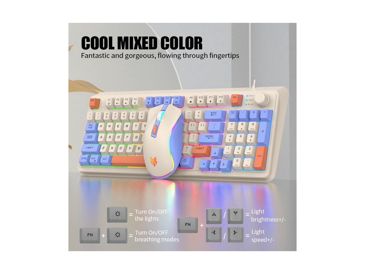 TROPRO K82 Rainbow Gaming Keyboard and Colorful Mouse Combo, USB Wired ...