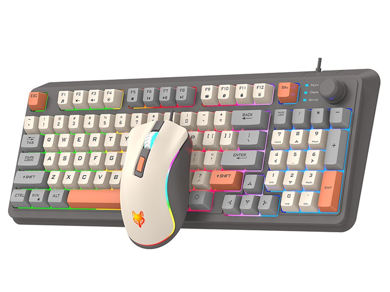 TROPRO K82 Rainbow Gaming Keyboard and Colorful Mouse Combo, USB Wired ...