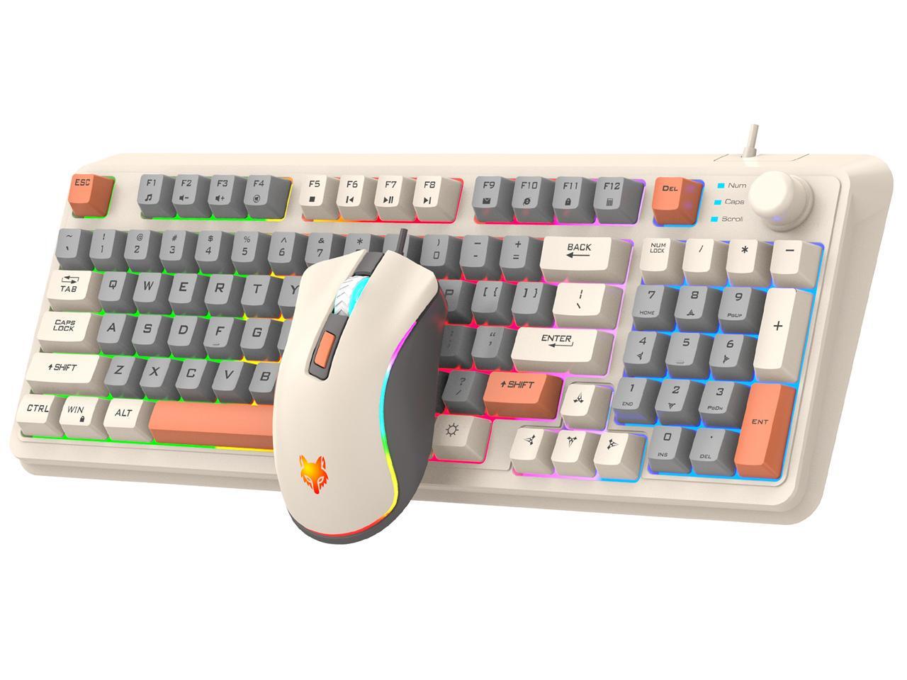 TROPRO K82 Rainbow Gaming Keyboard and Colorful Mouse Combo, USB Wired ...