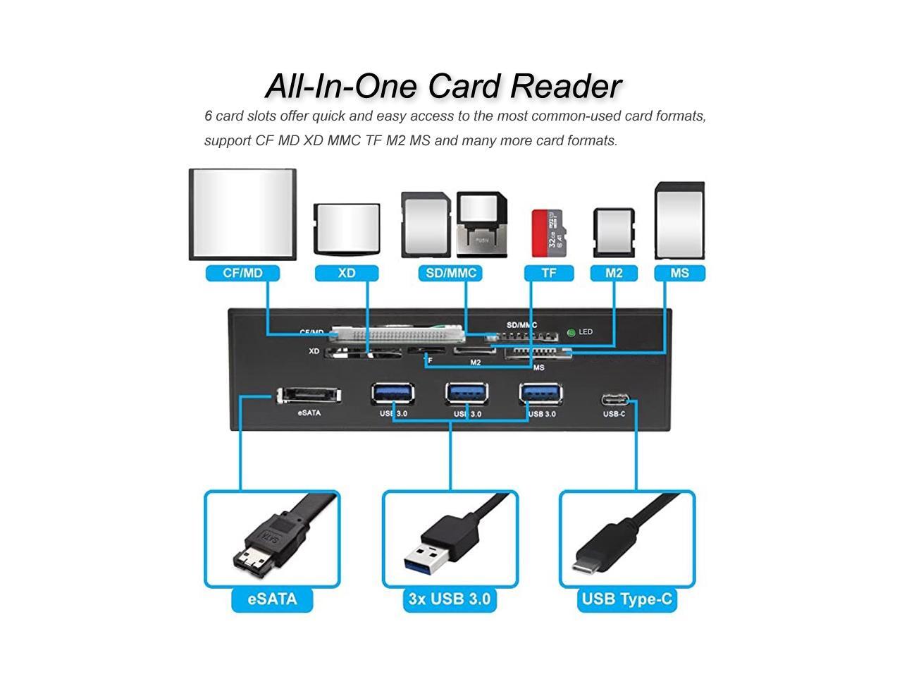 Type-C Card Reader USB Hub 3.0 w/ 1 USB-C 3.1 Port 5.25 " Front Panel ...