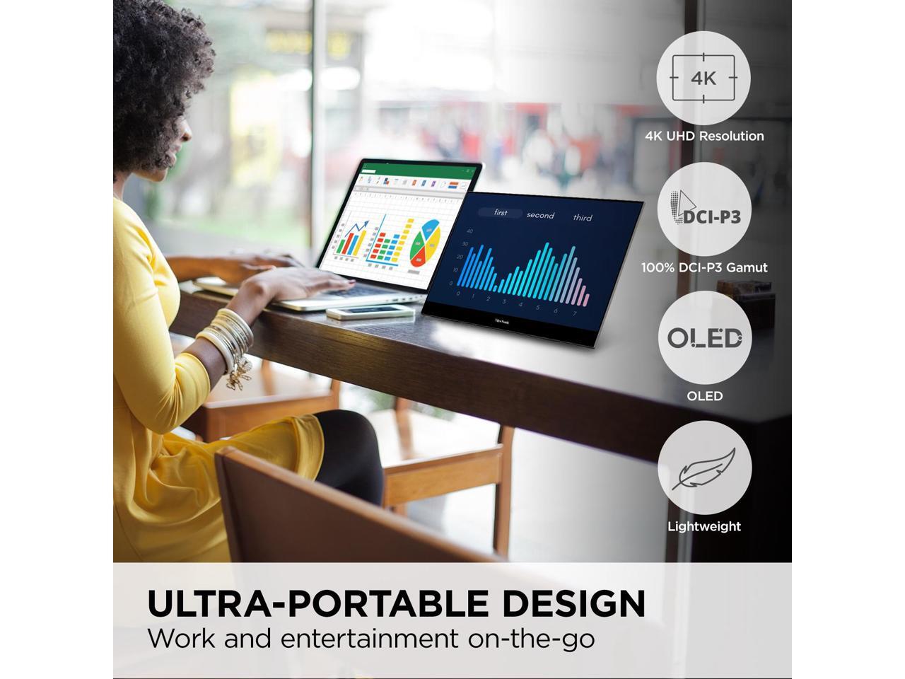 ViewSonic VX1655-4K-OLED 15.6 Inch 4K UHD Portable OLED Monitor with 2 ...