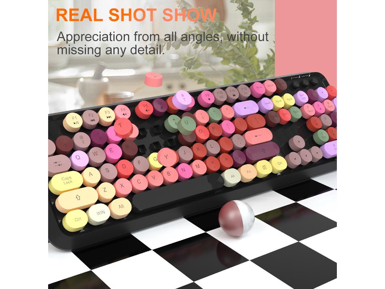 Wireless Keyboard and Mouse Combo, 2.4G Cute Round Mute Keyboard Mouse ...