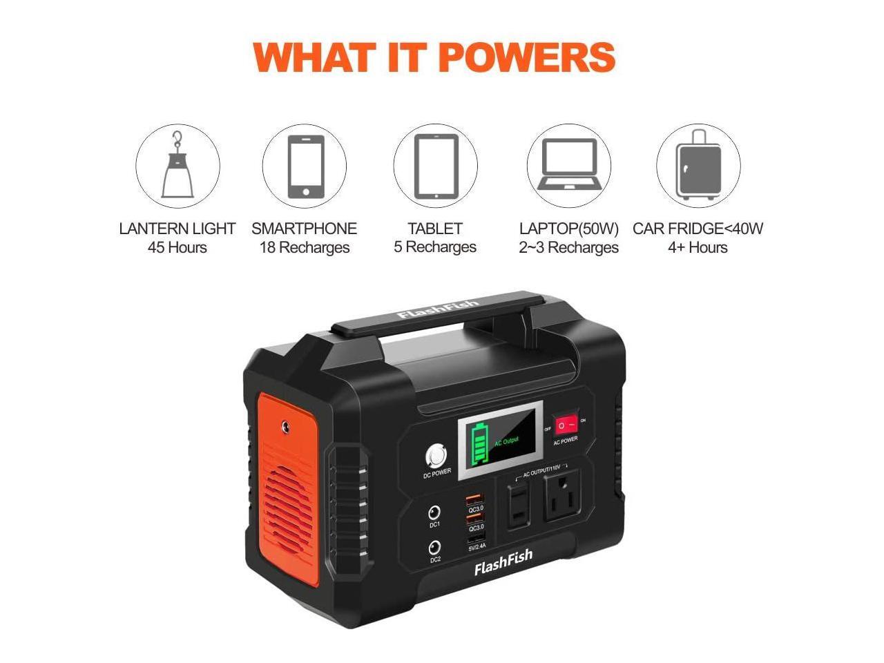 200W Portable Power Station FlashFish 40800mAh Solar Generator with 110V AC Outlet/2 DC Ports/3 ...