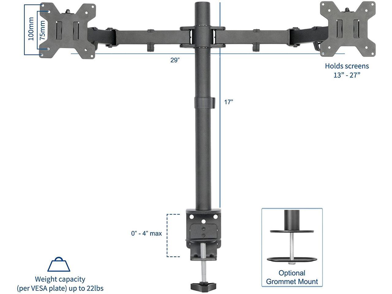 VIVO Black Dual LCD Monitor Desk Mount Stand, Heavy Duty Fully ...