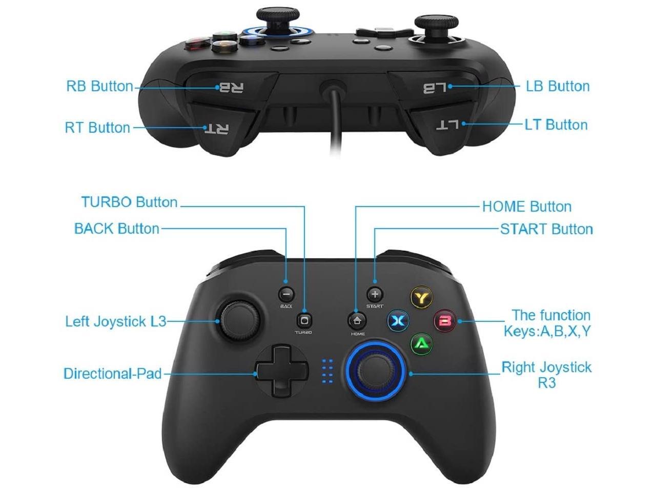 Wired Gaming Controller 6.5 ft USB Cable Gamepad Controller with Dual ...