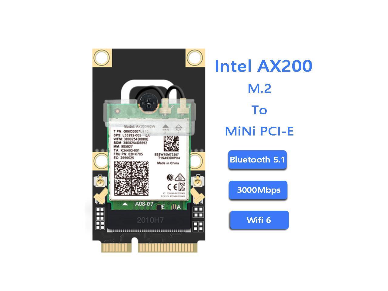 Wireless Mini PCI-E Wi-Fi 6 Intel AX200 Adapter Kit 2974Mbps Bluetooth ...