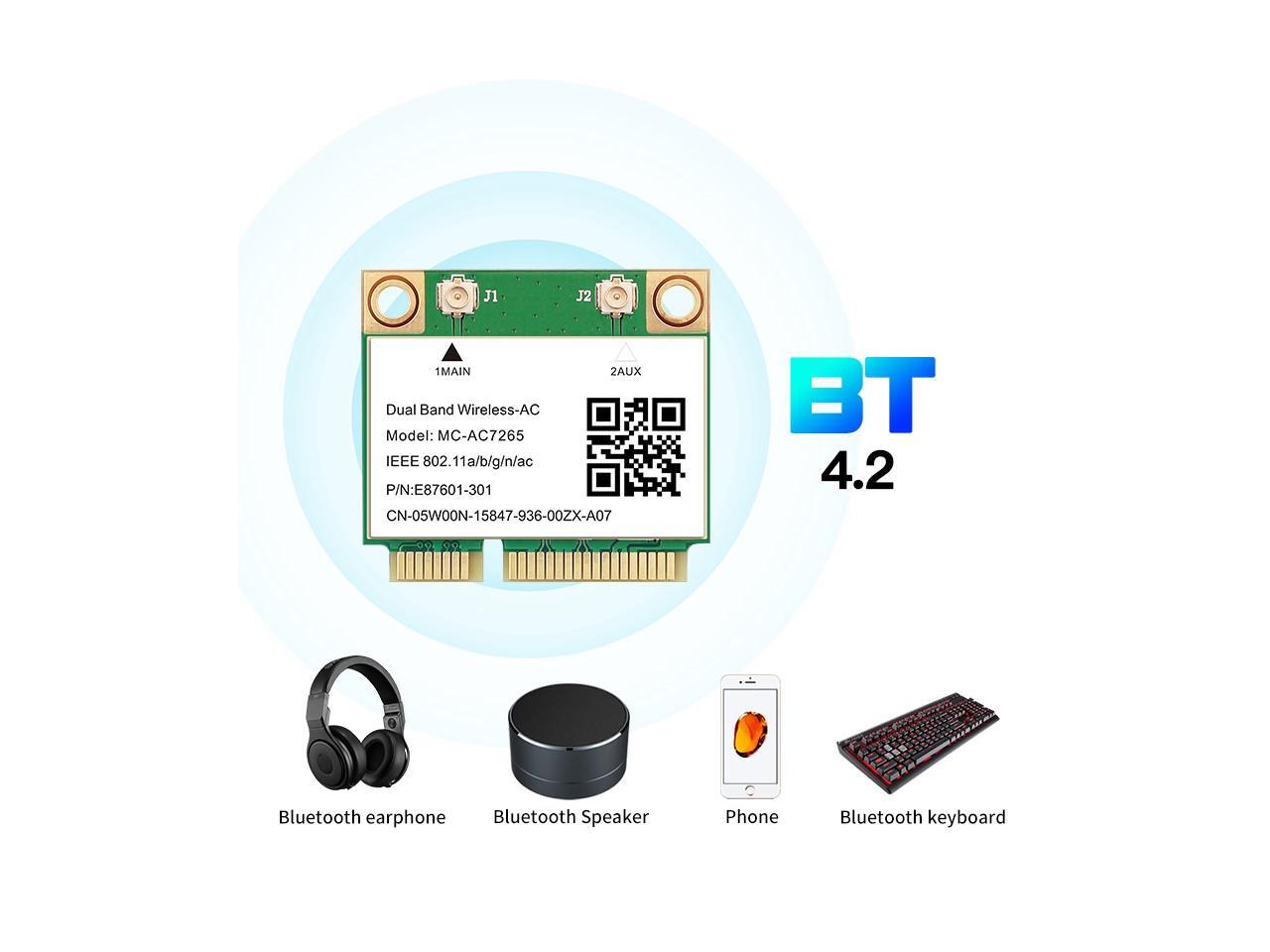 1200Mbps Bluetooth 4.2 MC-AC7265 Half Mini PCI-E Wifi Card Wireless ...