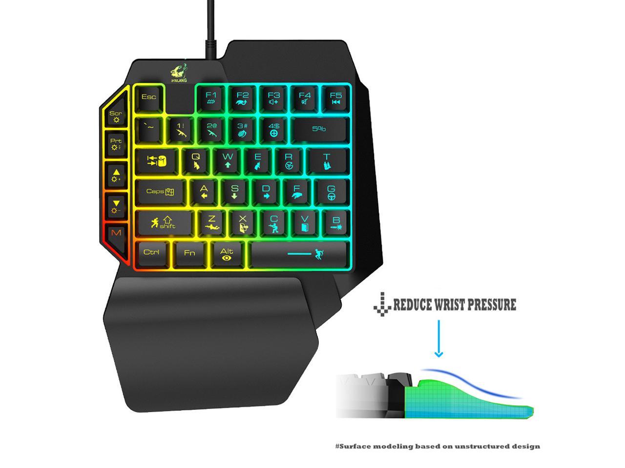 One Handed Gaming Keyboard Mouse and Adapter Combo, Wired Mechanical ...