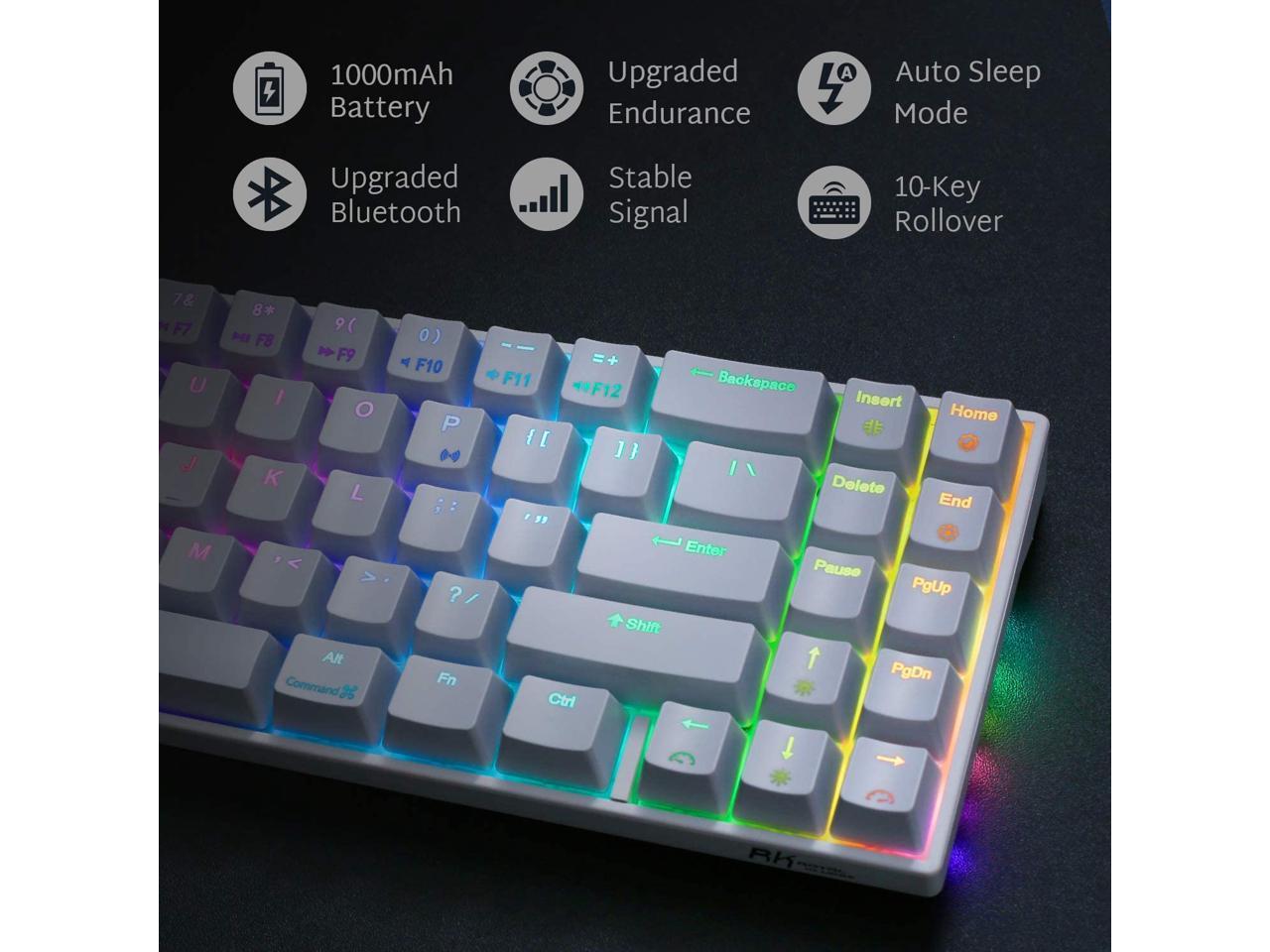 RK71 Mechanical Gaming Keyboard, 70% RGB Backlit 71 Keys Bluetooth 3.0 ...