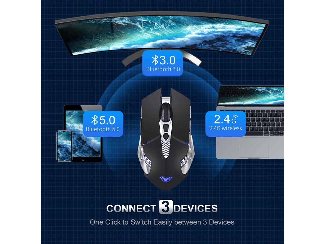 Wireless Bluetooth Gaming Mouse with 3 Modes (BT5.0, BT3.0 and 2.4G), USB Rechargeable Optical ...