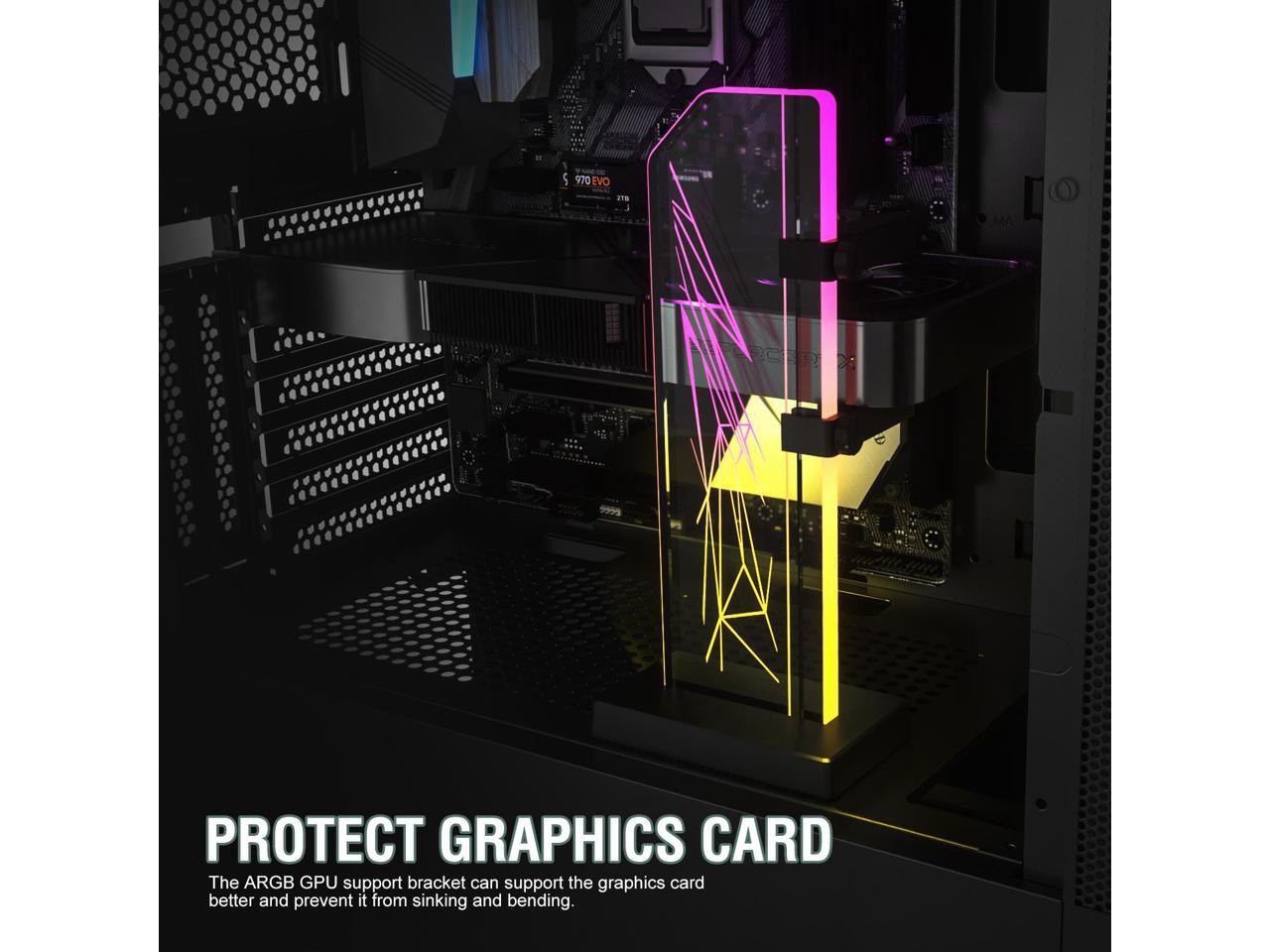 Vetroo V2 ARGB 3-Pin GPU Support Bracket, Edge-Lit Tempered Glass GPU ...