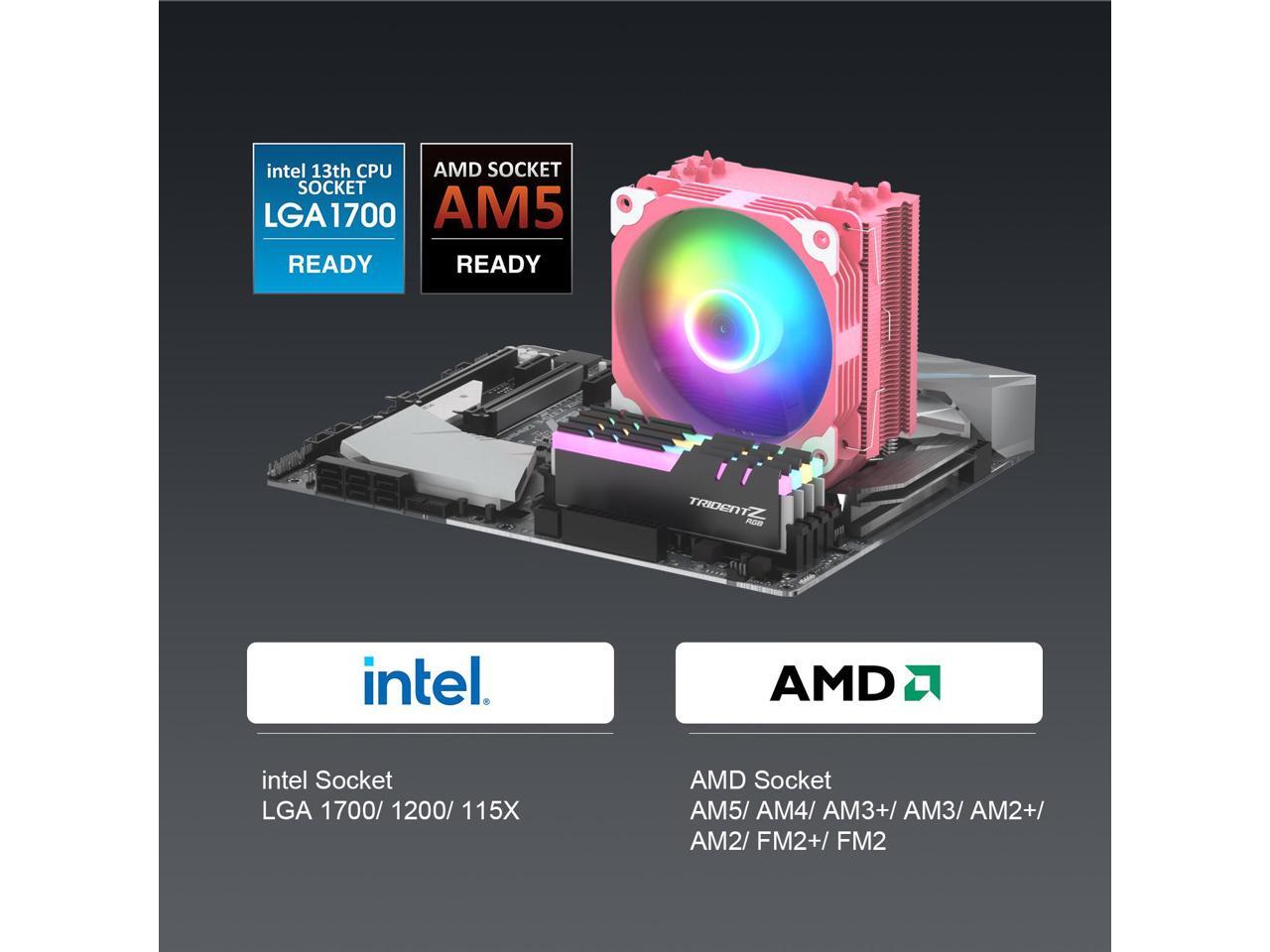 Vetroo V5 Pink CPU Cooler, 5 Heat Pipes 120mm Addressable RGB & PWM Air ...