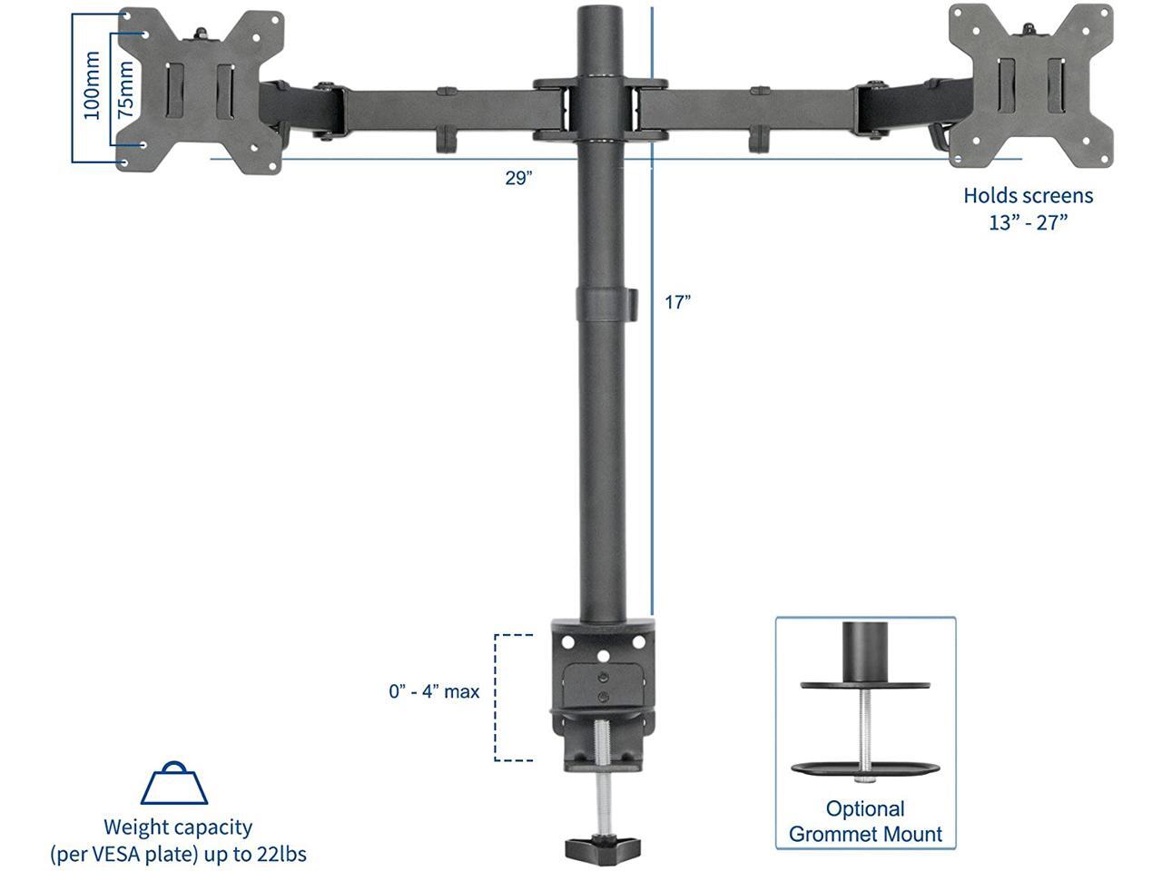 VIVO Black Dual LCD Monitor Desk Mount Stand, Heavy Duty Fully ...