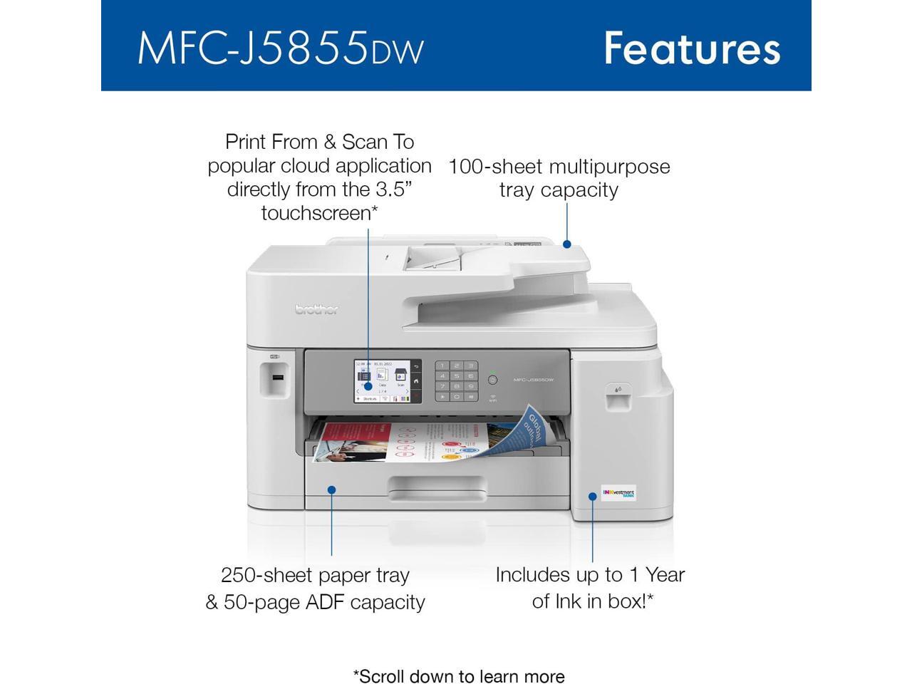 Brother MFC-J5855DW INKvestment Tank Color Inkjet All-In-One Printer ...