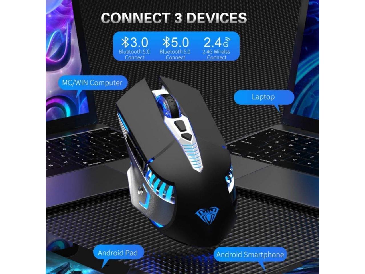 Rechargeable Bluetooth Wireless Mouse with Side Button, 3 Modes (BT5.0 ...
