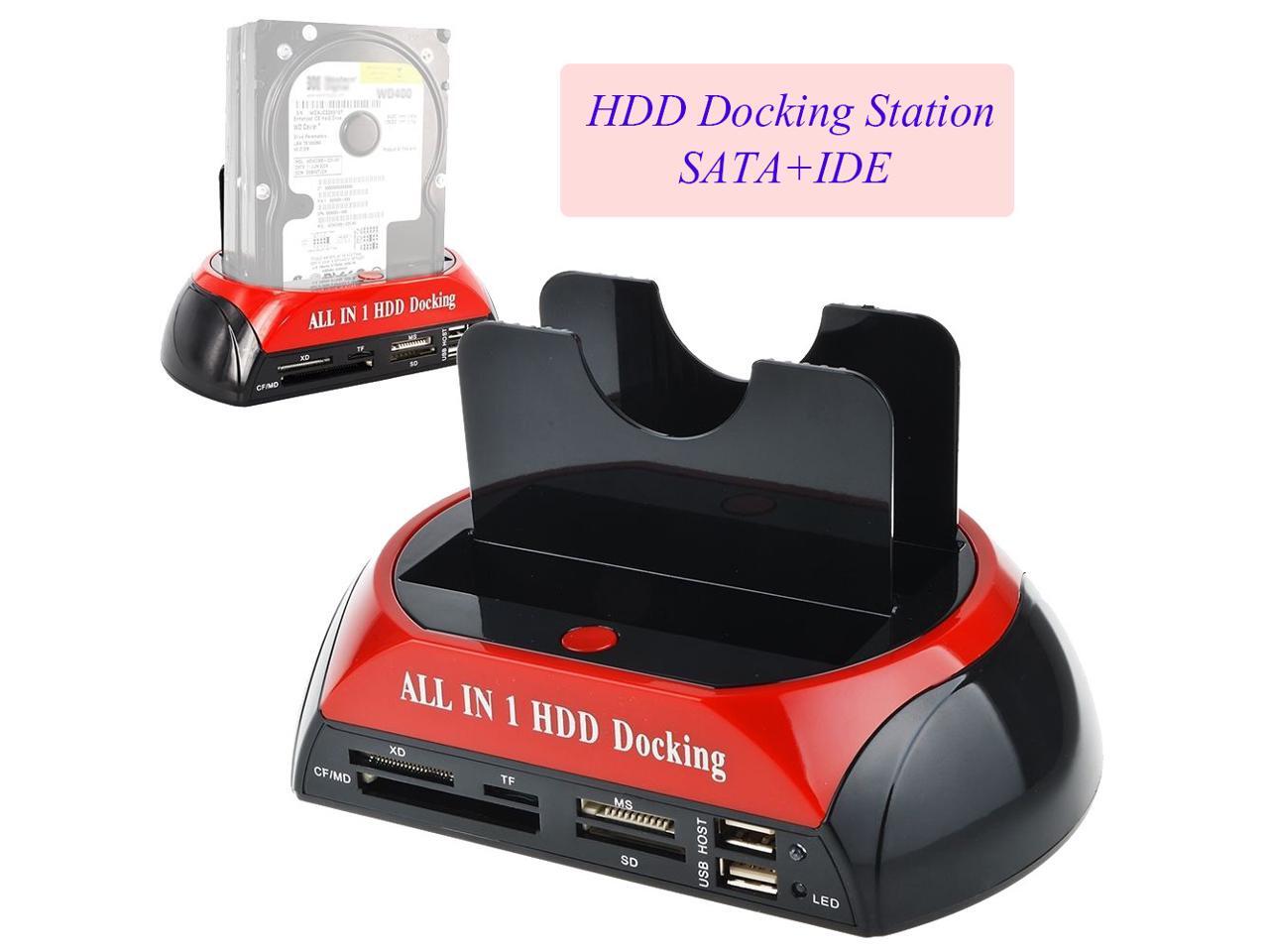 Dual Slots USB 2.0 to SATA IDE HDD Docking Station with Card Reader for ...