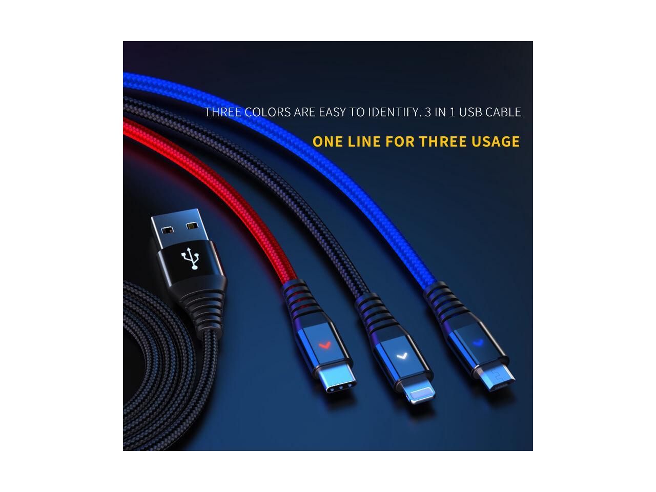 Multi Charger Cable, Nylon Braided Universal 3 in 1 Multiple Ports ...