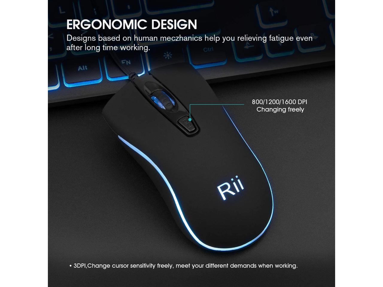 Rii RM105 Wired Mouse,Colorful RGB Backlit,3 Adjustable DPI Levels ...