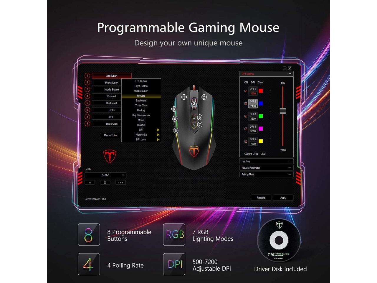 Gaming Mouse Wired, RGB Chroma Backlit Gaming Mouse, 8 Programmable ...