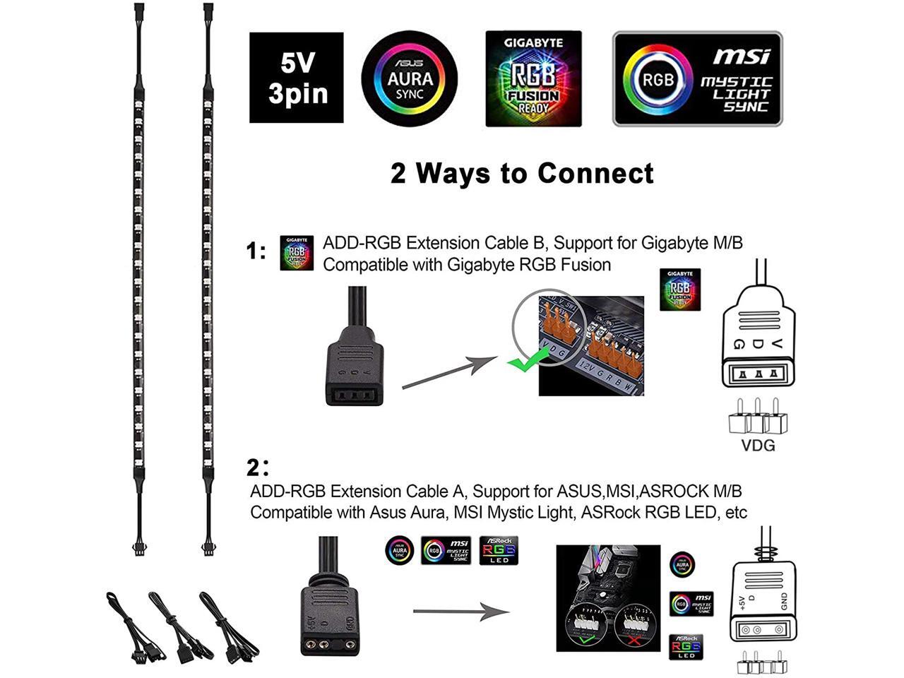 Addressable PC RGB LED Strip, Magnetic Rainbow PC Case Lighting, 2PCS ...