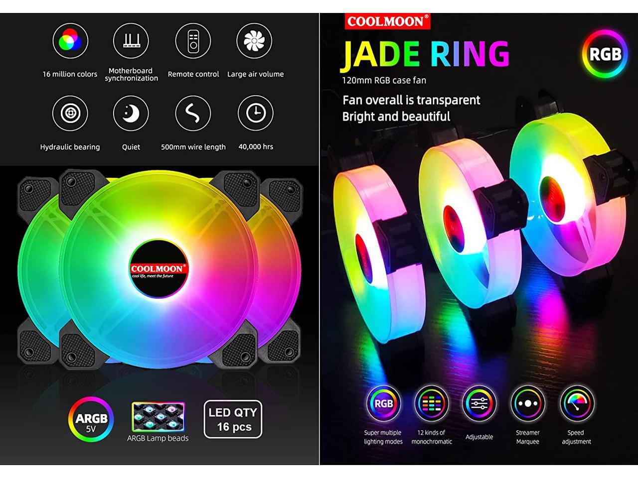 5V 6pin ARGB PC Case Fans,120mm RGB Case Fan with Fan Hub and Remote ...