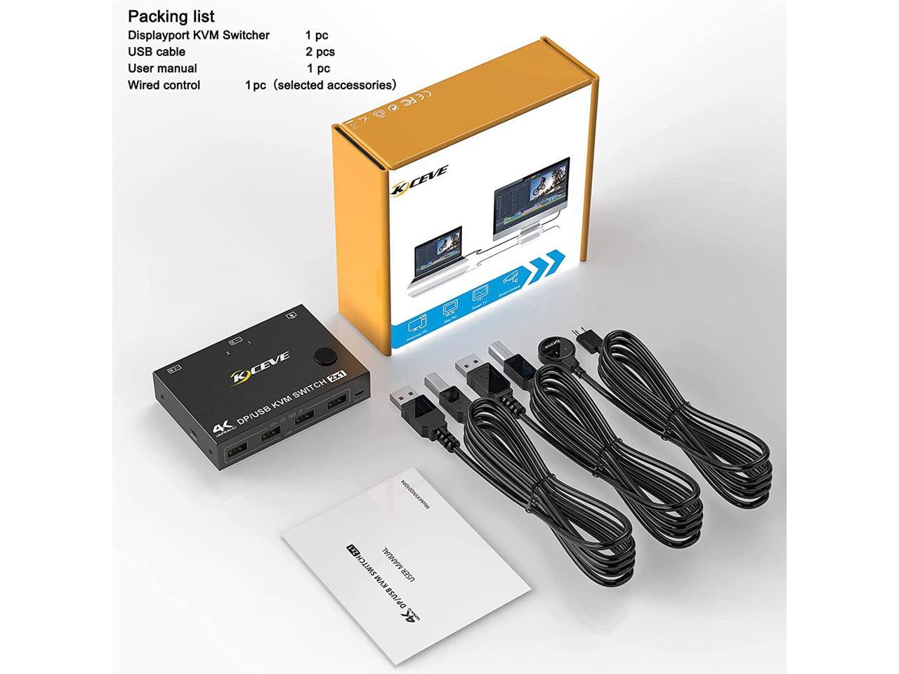 2-Port DisplayPort KVM Switch, 2 Port DP1.2 KVM Switch Two Computers One Monitor to Share Mouse ...
